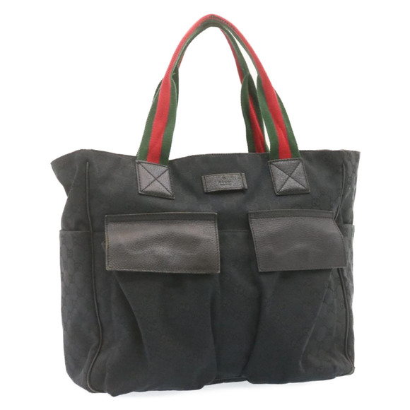 Gucci | Bags | Gucci Web Sherry Line Gg Canvas Tote Bag Black Red Green Auth Am227g | Poshmark